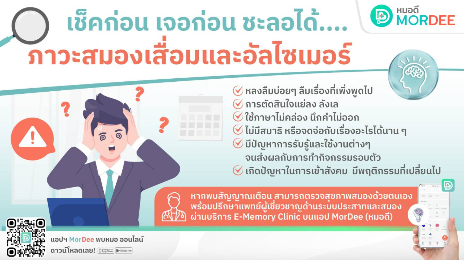ตรวจสุขภาพสมอง พร้อมปรึกษาแพทย์ออนไลน์ผ่าน e-memory clinic บนแอป MorDee (หมอดี) - สยามรัฐ